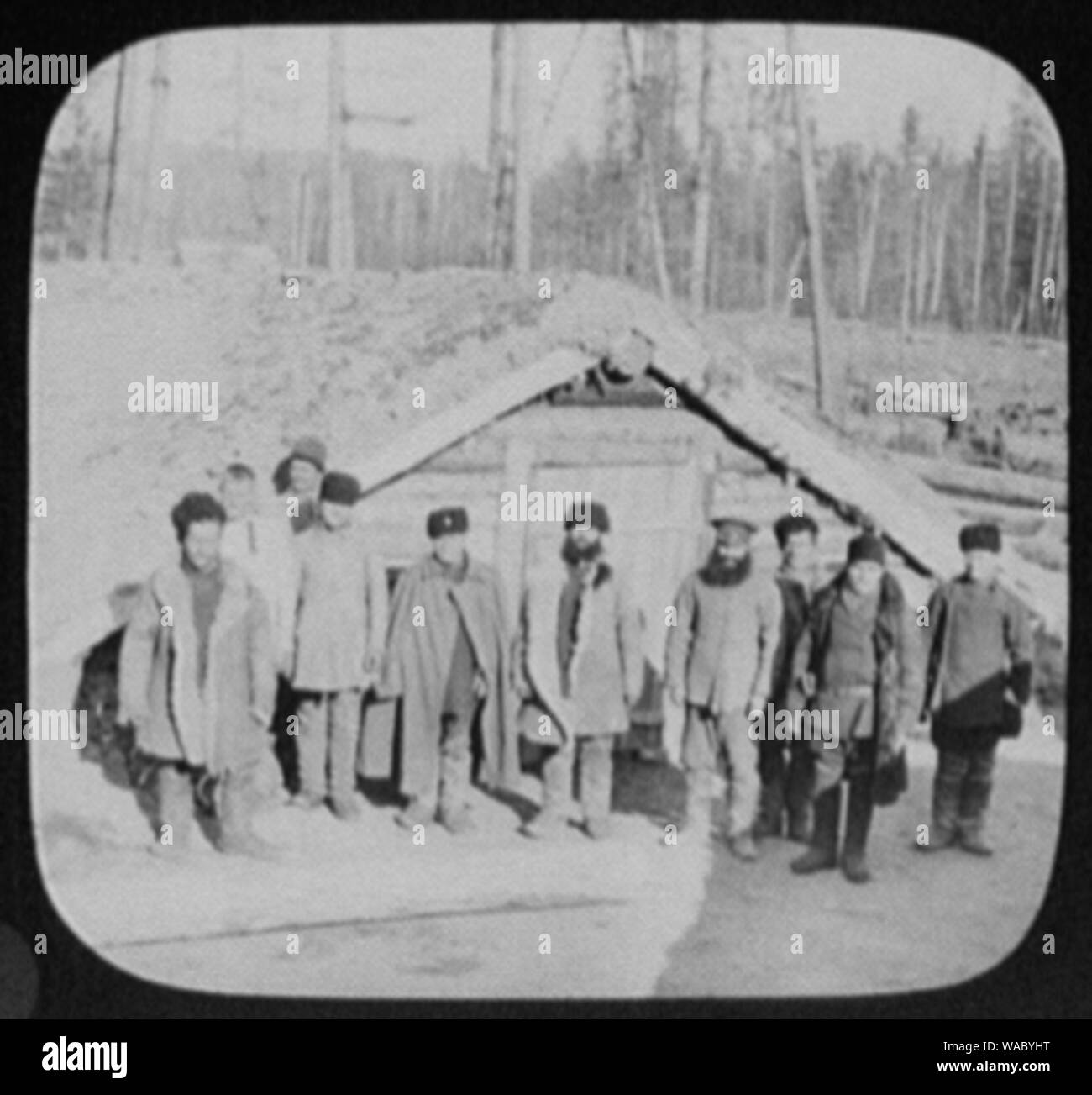 Convict camp - 10 men in front of sod house Stock Photo - Alamy