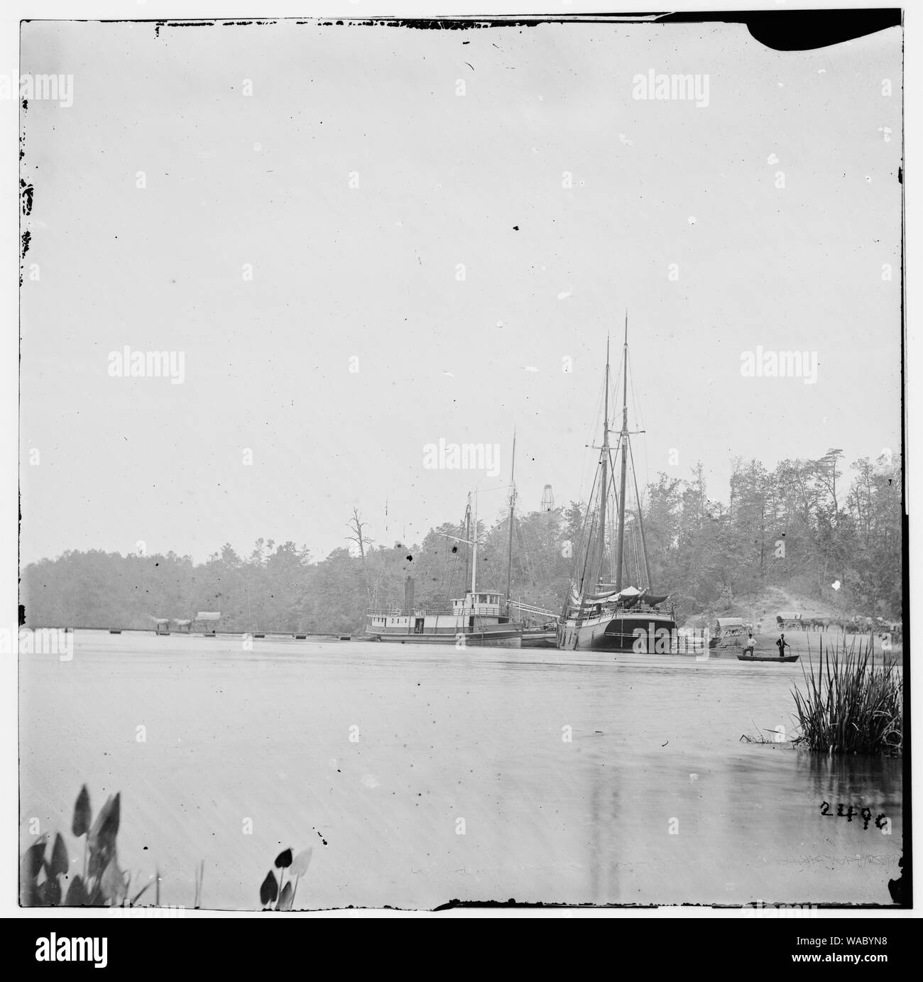 Pontoon bridge on river Black and White Stock Photos & Images - Alamy