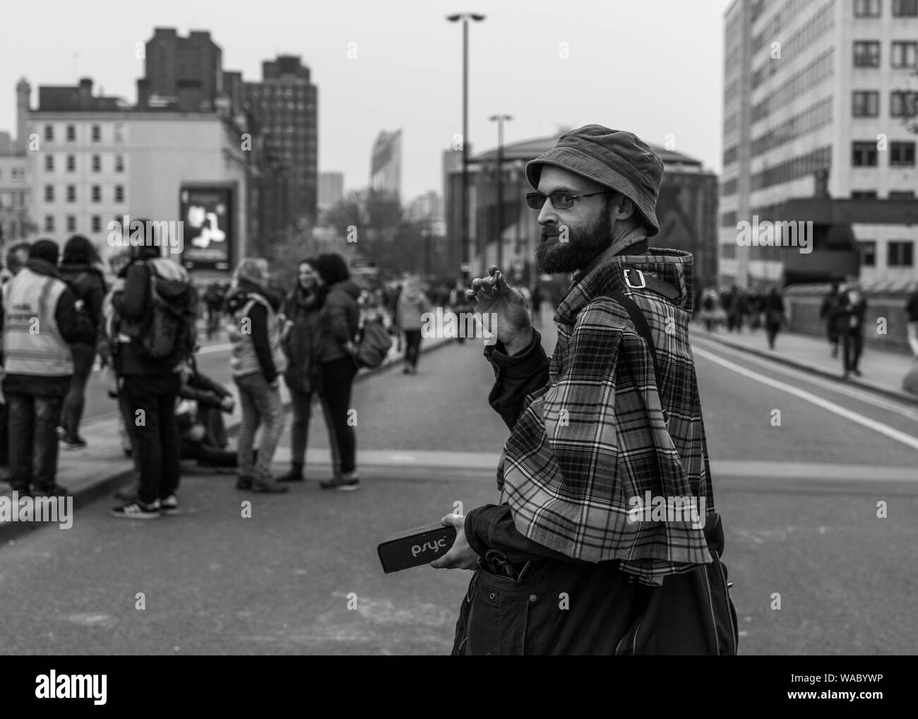 Save mother Earth protests in London streets in black in white Stock ...