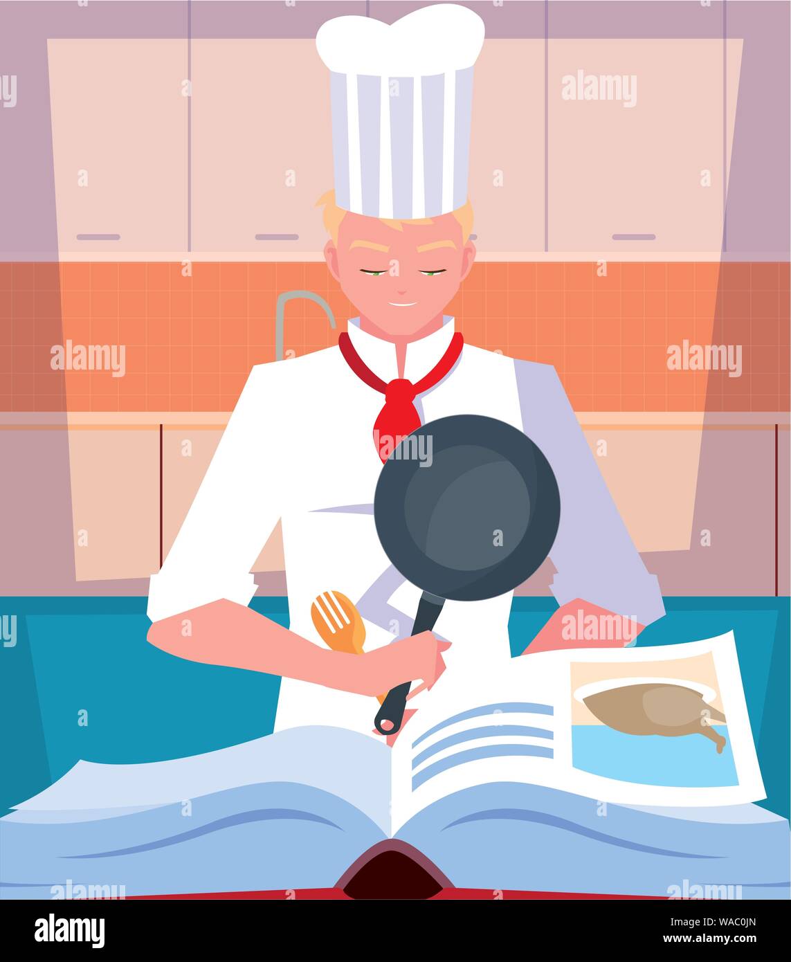 professional chef cooking in kitchen scene vector illustration design ...