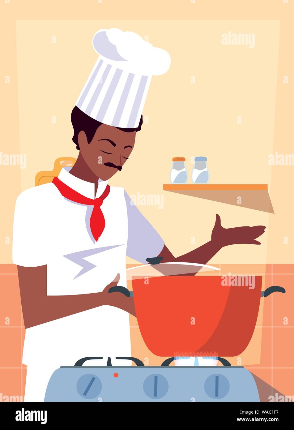 professional chef cooking in kitchen scene vector illustration design ...