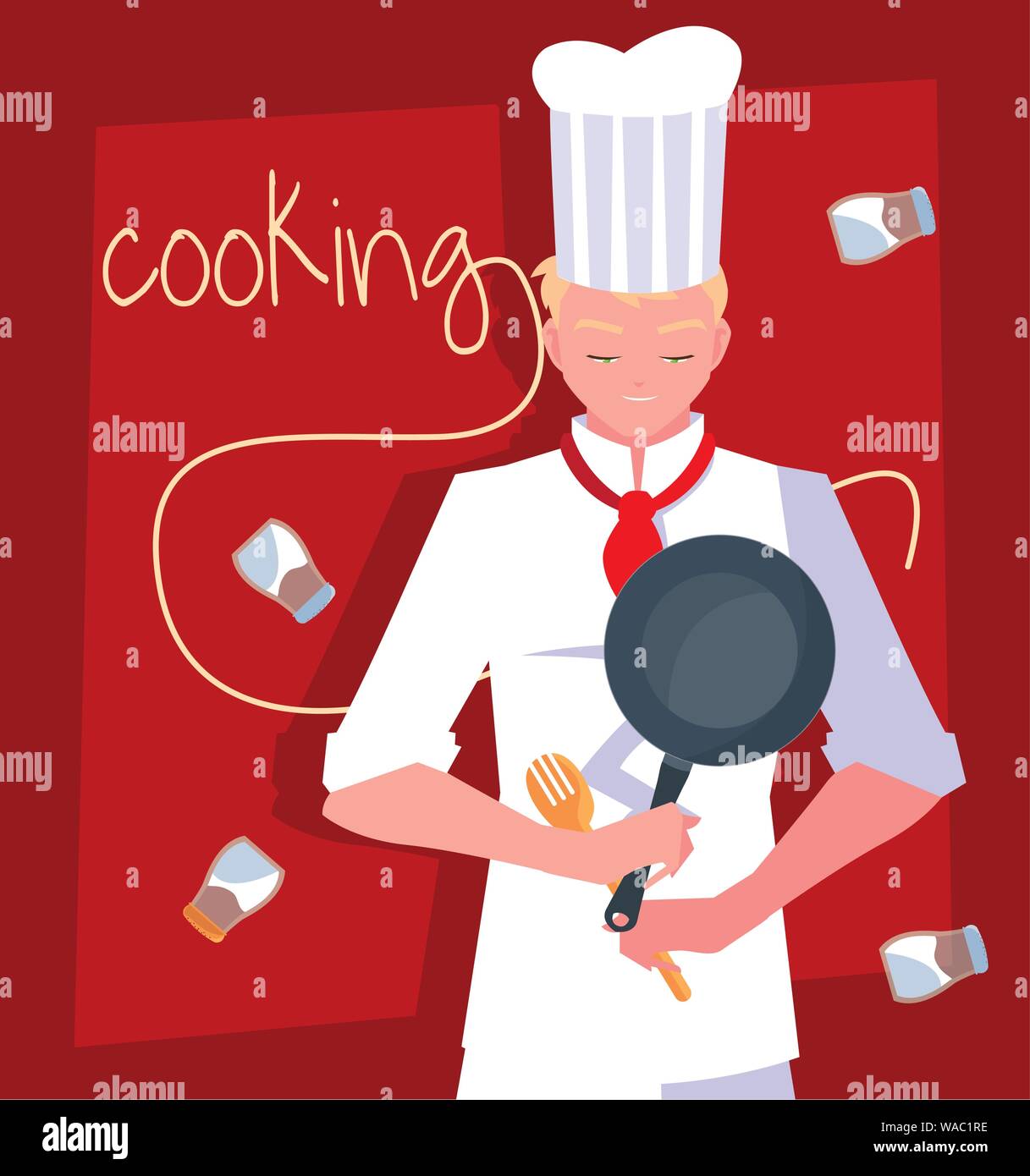 professional chef cooking with pan of kitchen vector illustration ...