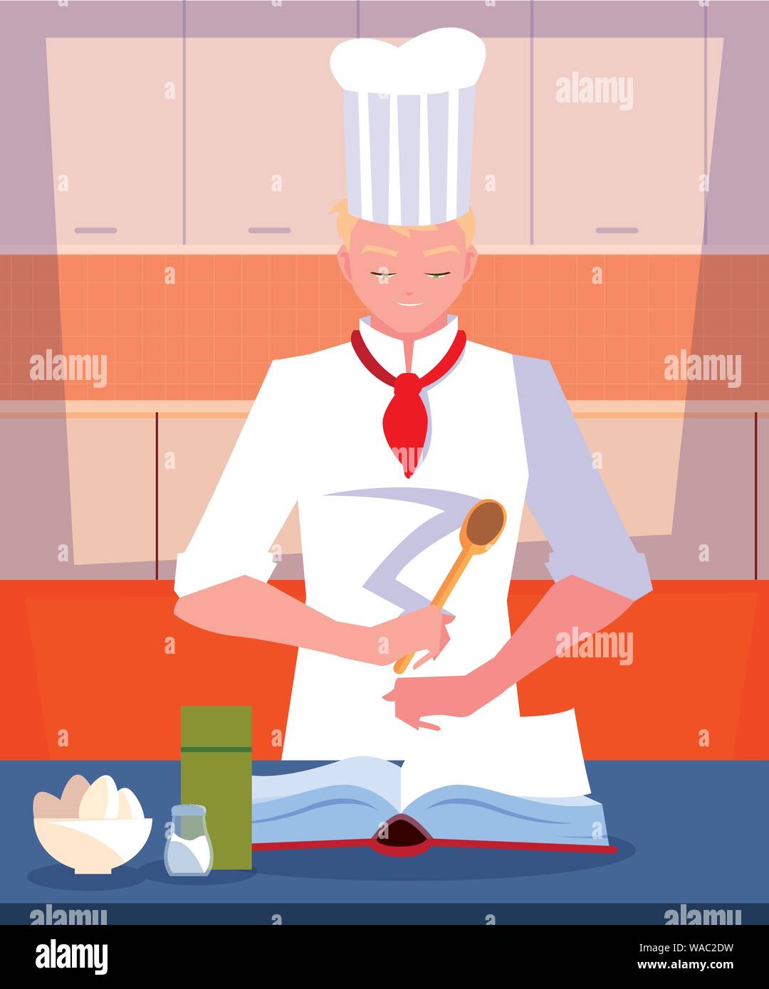professional chef cooking in kitchen scene vector illustration design ...