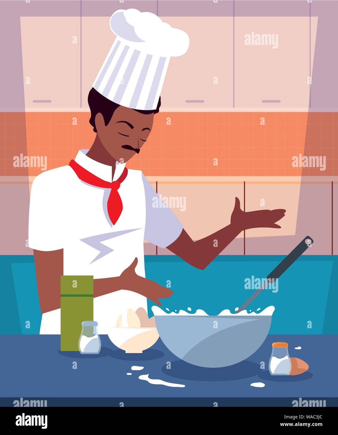 professional chef cooking in kitchen scene vector illustration design ...