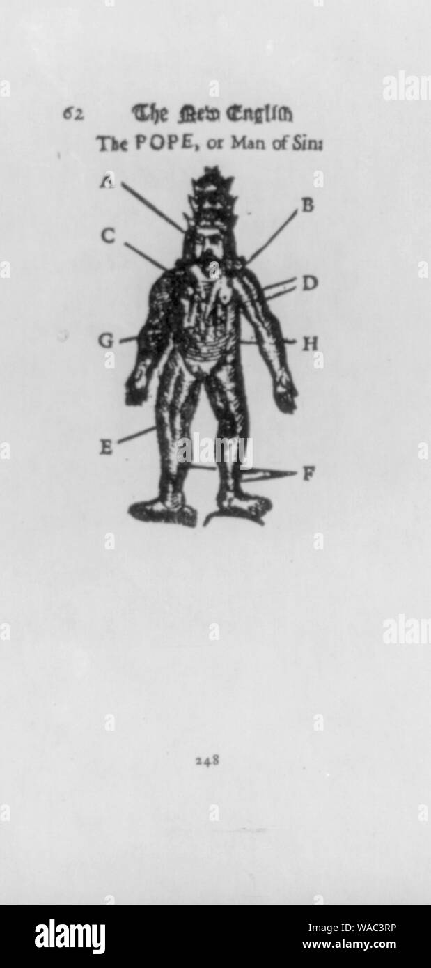 The Pope, or Man of Sin - lines going from letters A through H to ...