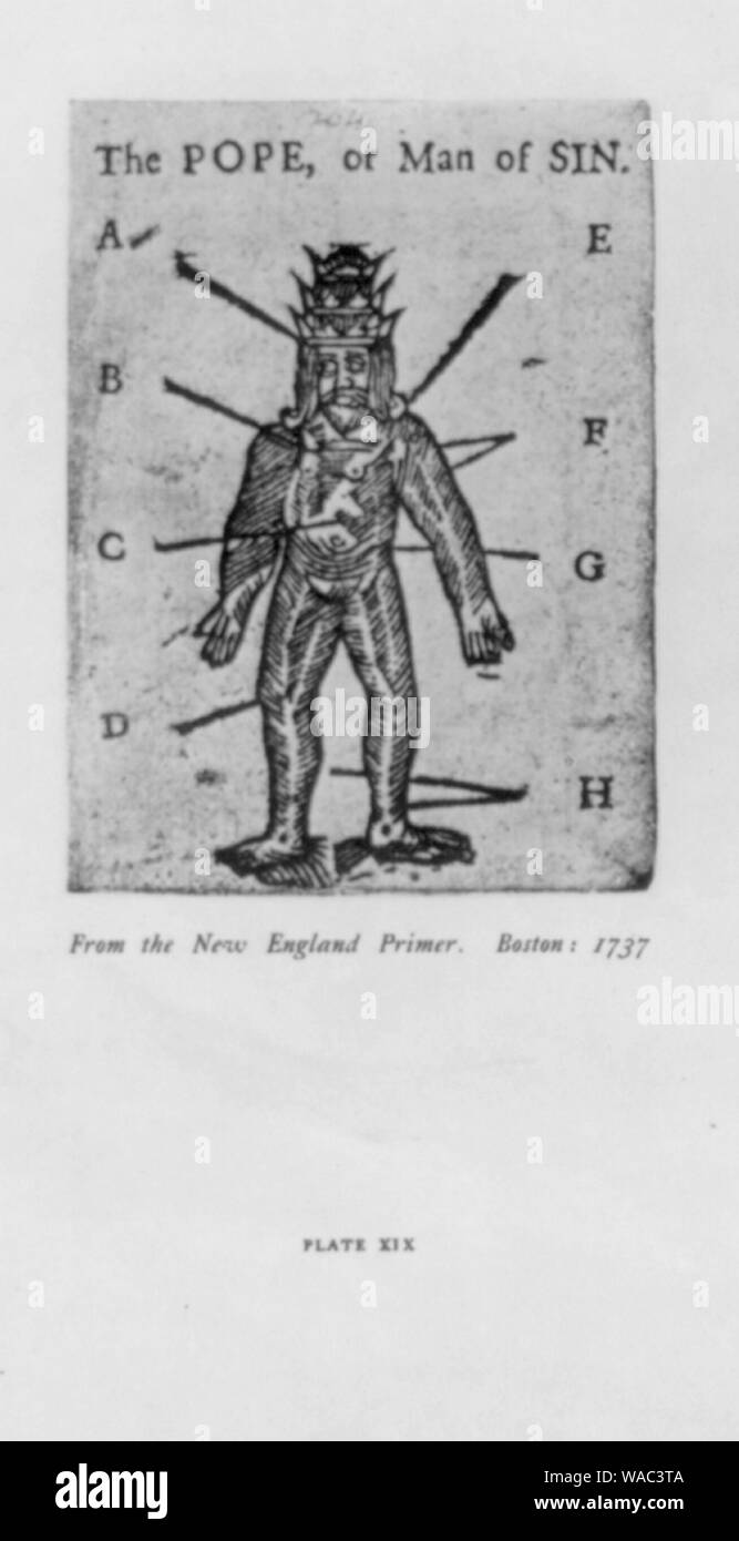 The Pope, or Man of Sin - lines going from letters A through H to ...