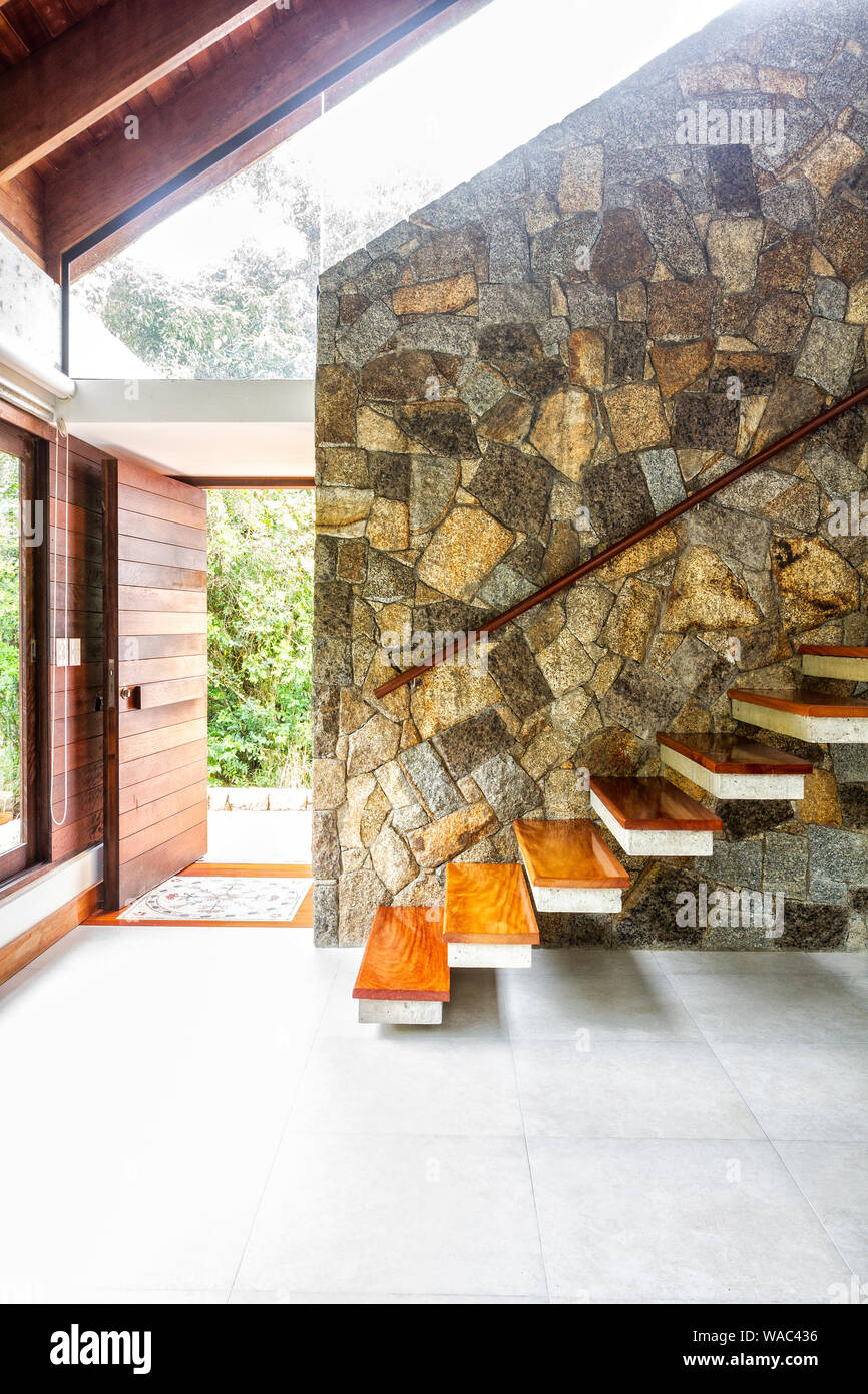 Stair in a living room of a Brazilian house. Florianopolis, Santa ...