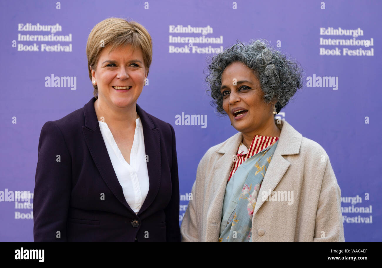 Edinburgh, Scotland, UK. 19 August 2019.Nicola Sturgeon and Arundhati ...