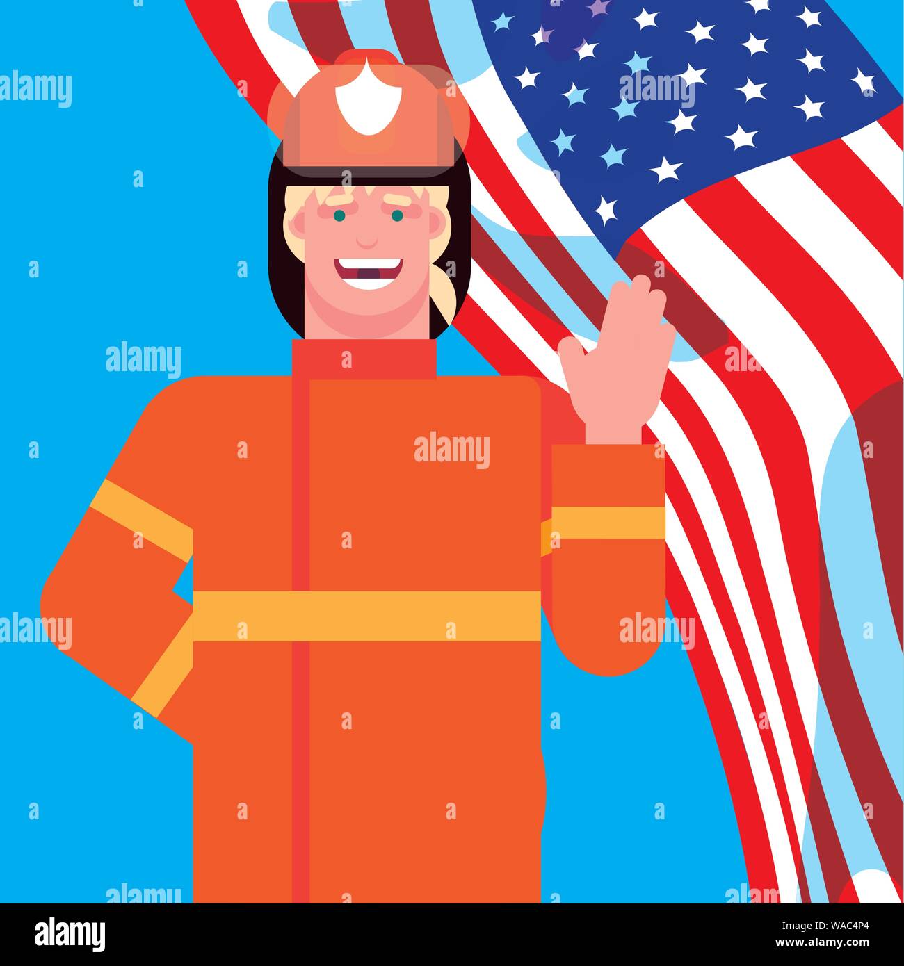 firefighter professional with flag usa vector illustration design Stock ...