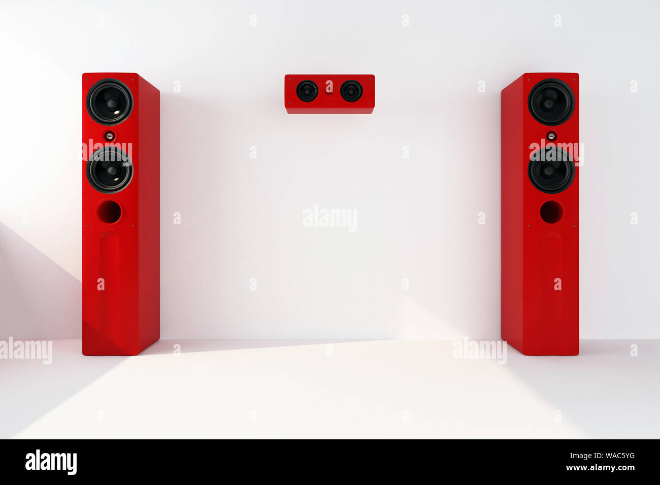 red acoustic speakers near concrete wall. 3d rendering Stock Photo - Alamy