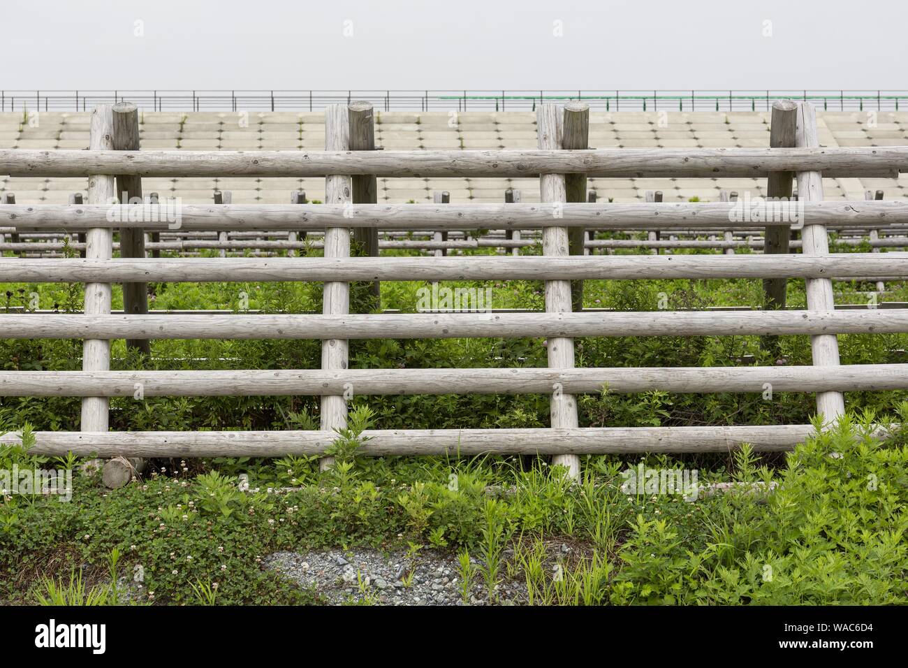 Rikuzentakata, Japan. 19th Aug, 2019. A huge sea wall built along the ...