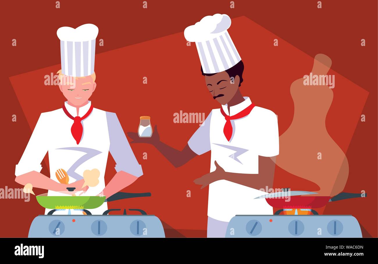 professional chef cooking in kitchen scene vector illustration design ...