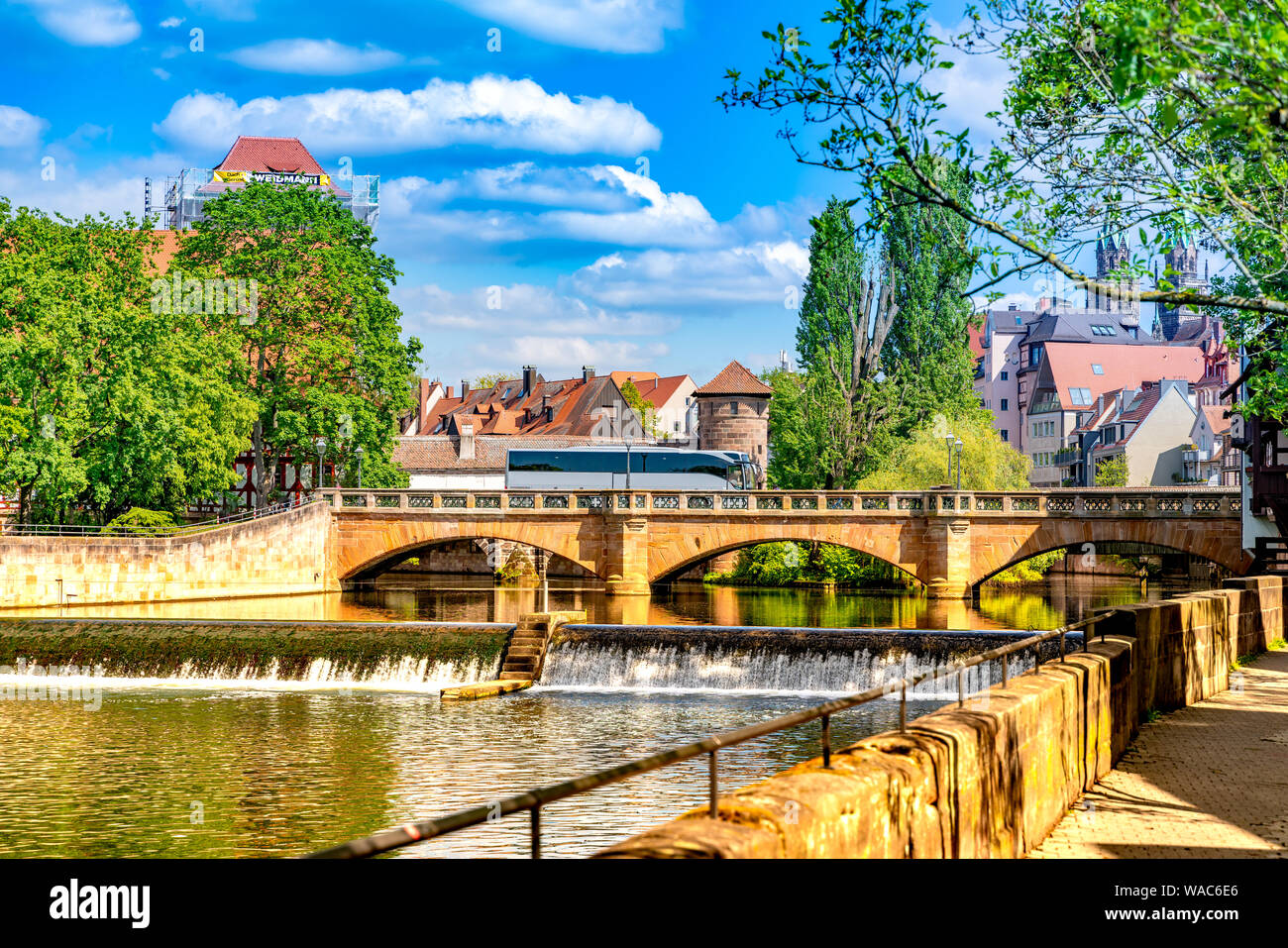 View on historic medieval Architecture and the river Pegnitz in ...