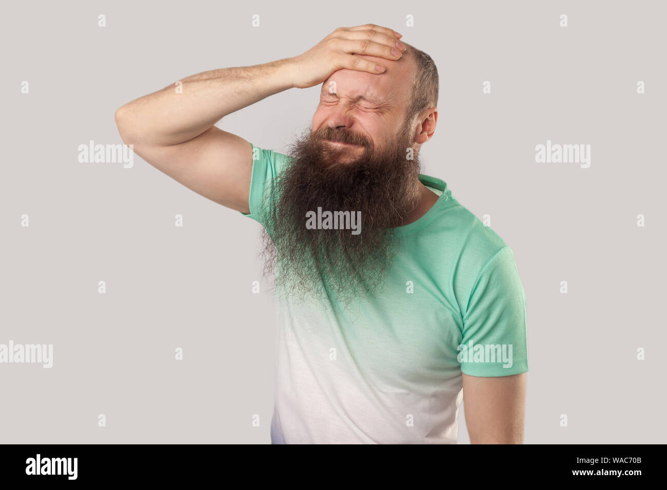 I mistake and lost everything. Portrait of sad middle aged bald man ...