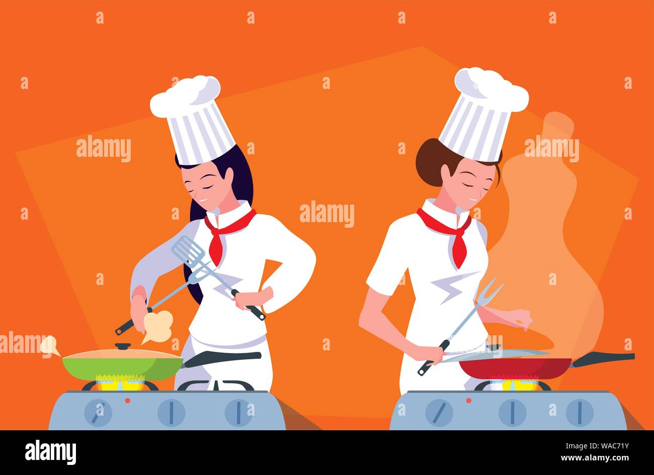 professional chef cooking in kitchen scene vector illustration design ...