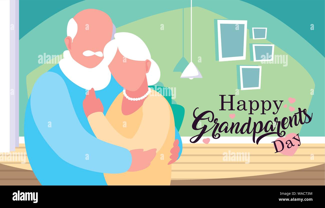 happy grandparents day poster with couple hugged vector illustration ...