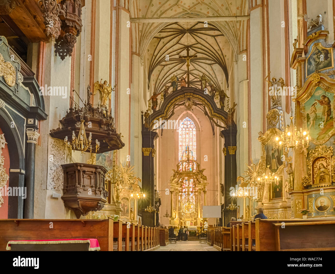 Interior of the church of the Assumption of the Virgin Mary in Torun ...