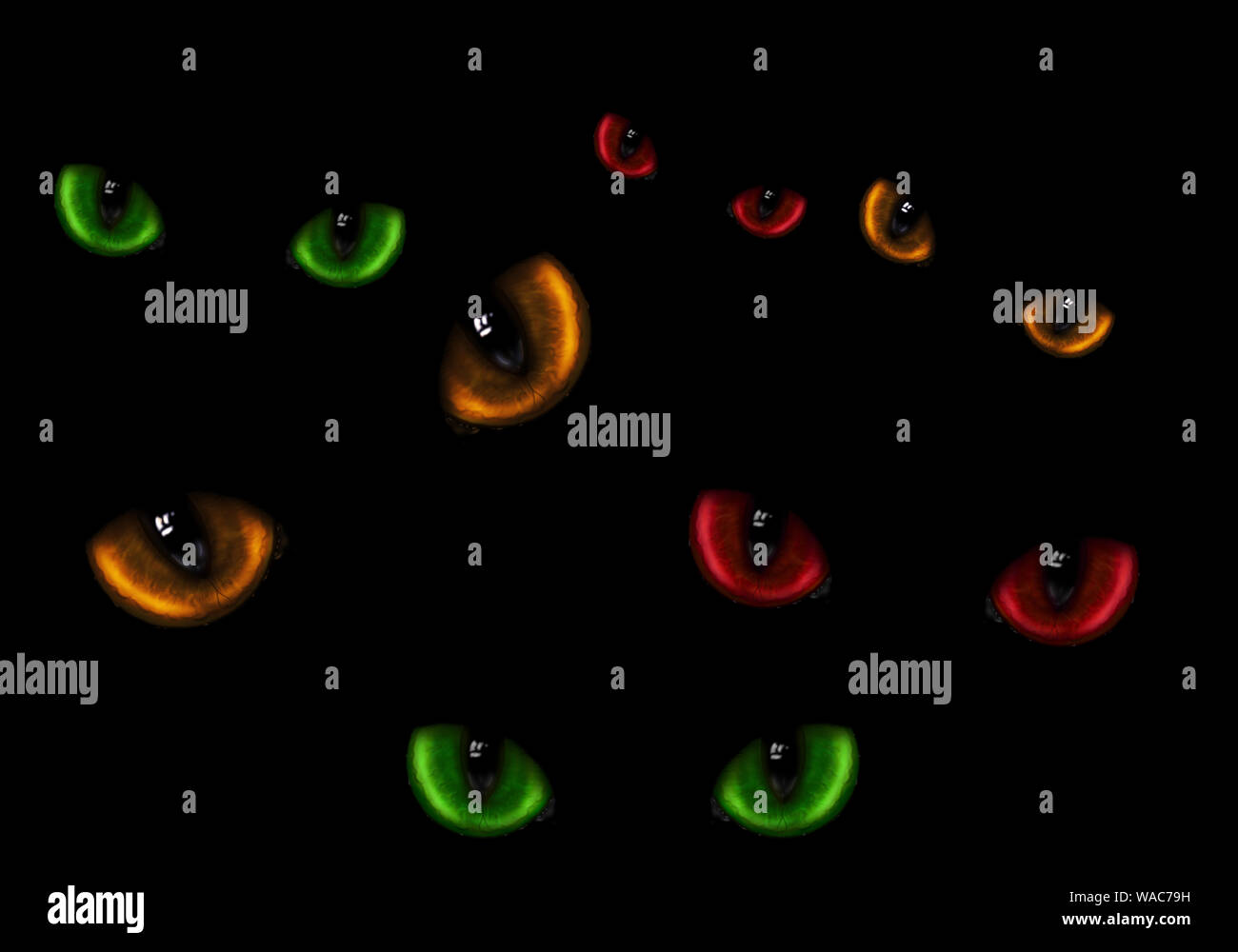 A lot of dangerous wild cat eyes in darkness Stock Photo - Alamy