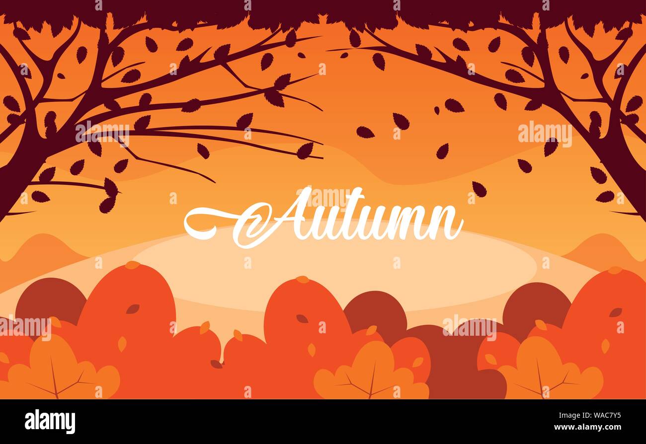 hello autumn poster with landscape and leafs vector illustration design ...