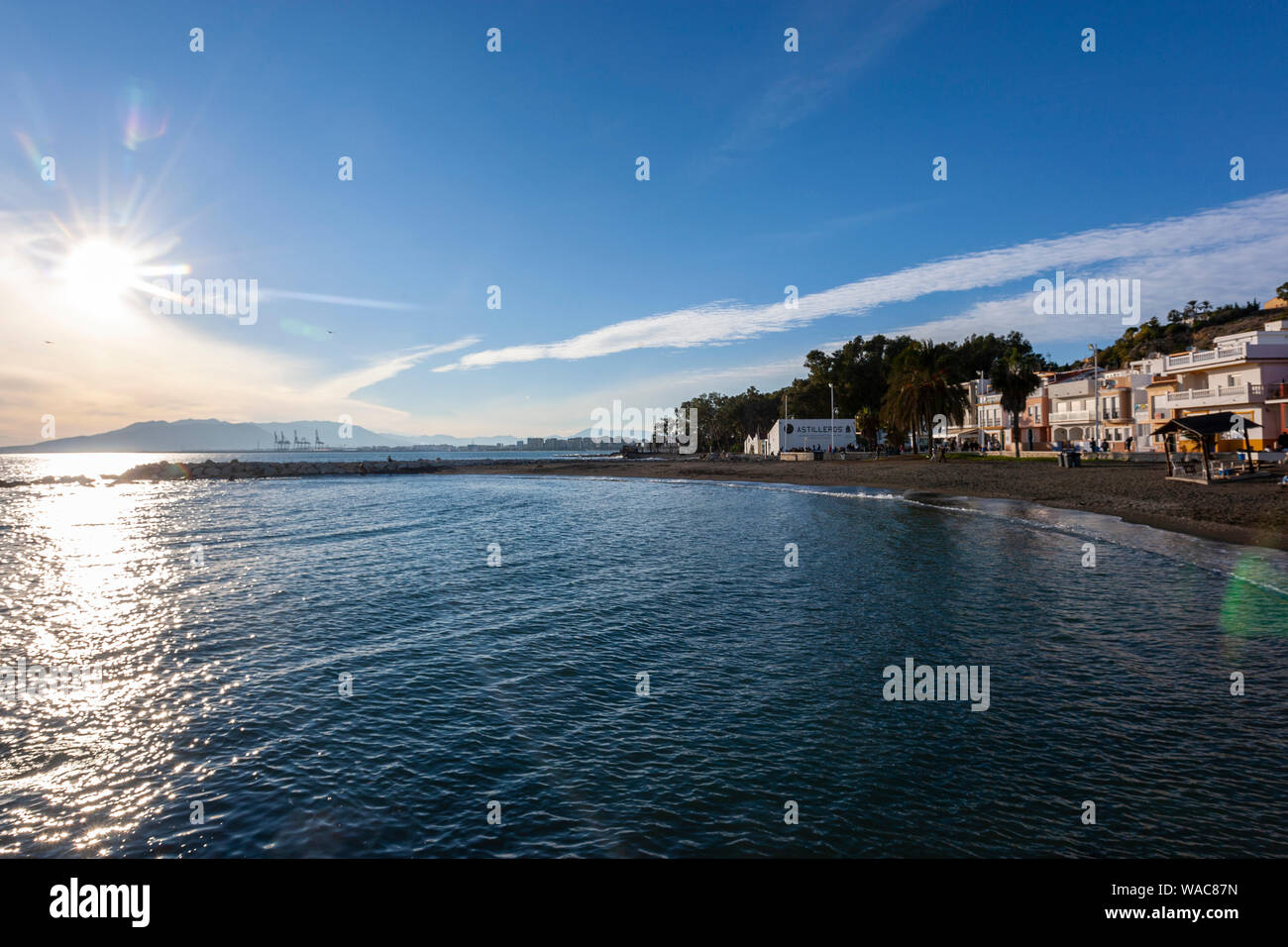 Promenade along the beach in Pedregalejo, Malaga, Andalucia, Spain ...