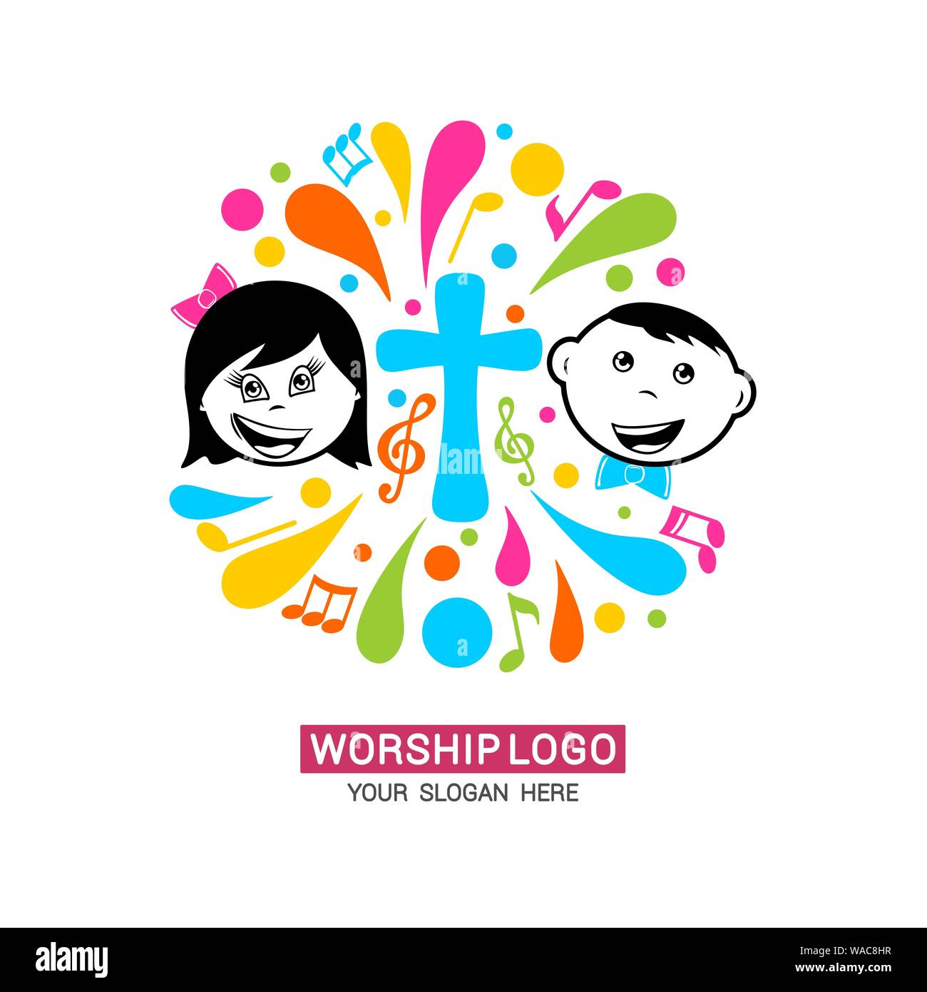 Worship logo. Children glorify God, sing glory and praise to Him Stock Vector Image & Art - Alamy