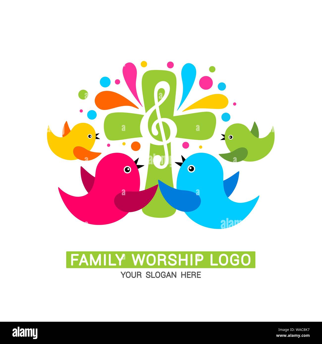 Family worship logo. The family glorifies God, sings to Him glory and ...