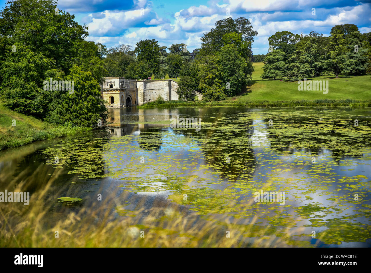 Blenheim Palace. Vanbrugh's Grand Bridge over the River Glyme ...