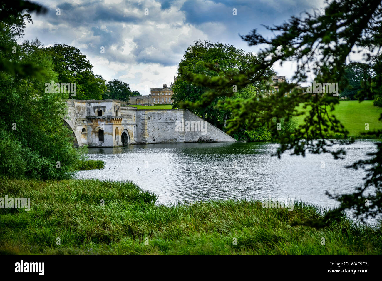 Blenheim Palace. Vanbrugh's Grand Bridge over the River Glyme ...