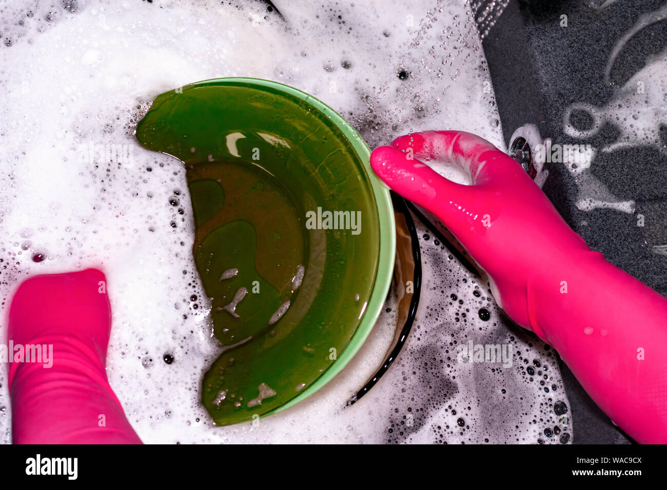 The process of washing plates in the sink, hands and plates closeup ...