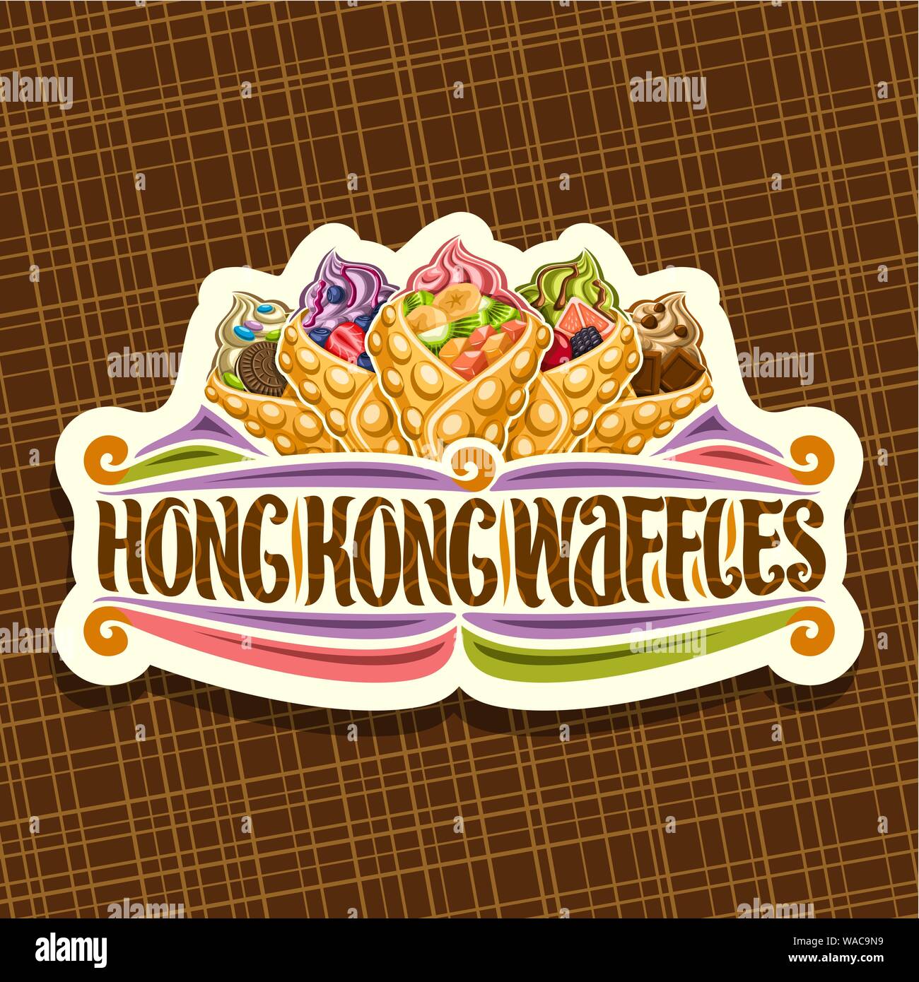Vector logo for Hong Kong Waffle, white retro tag with 5 variety bubble ...