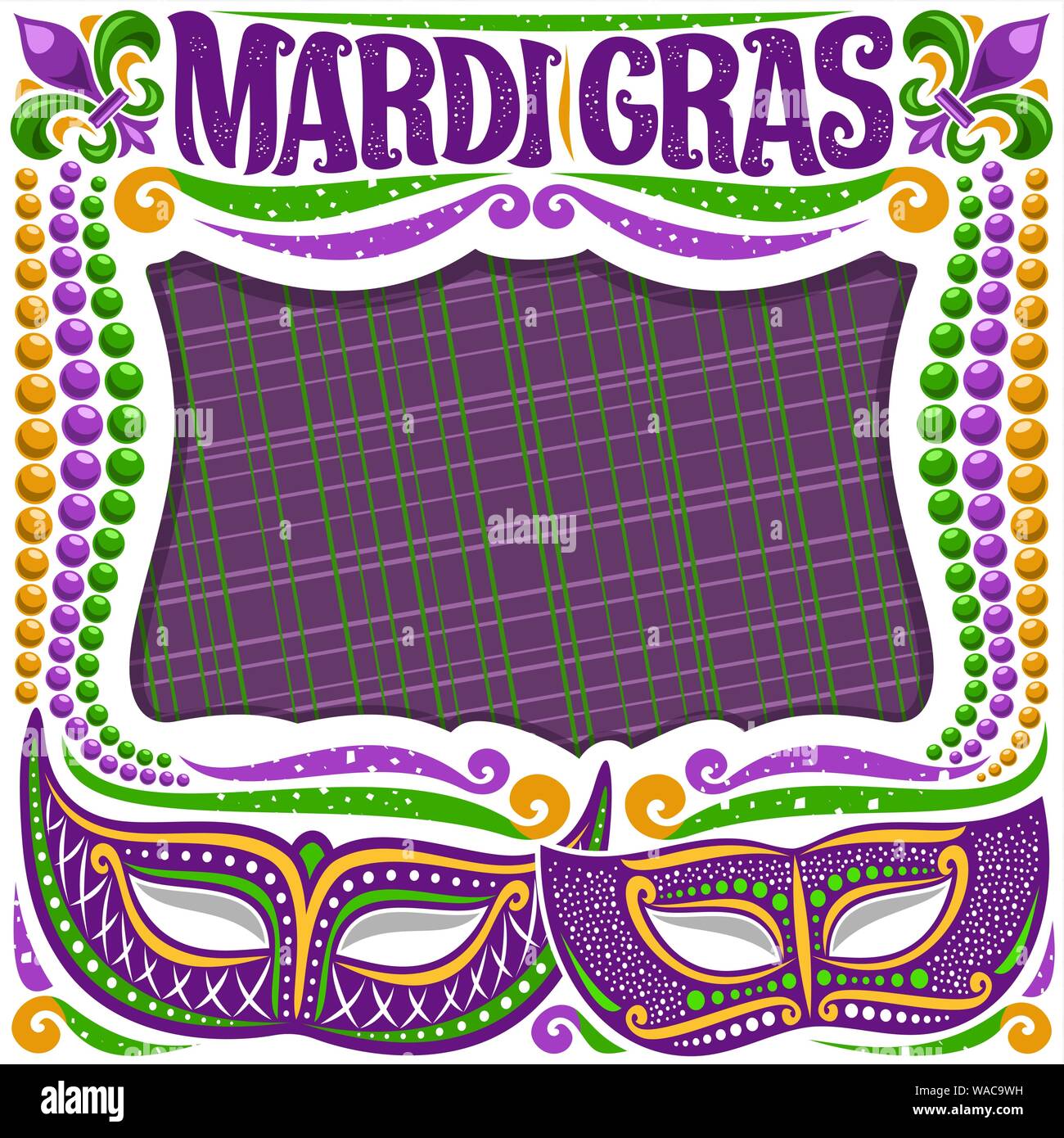 Vector frame for Mardi Gras with copy space, white layout with ...