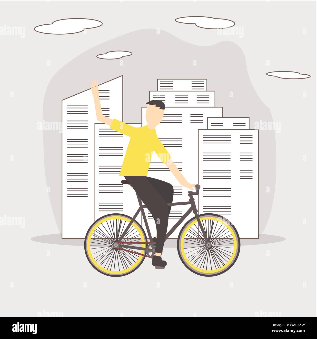 Man riding bicycle over a comic cityscape - Vector Stock Vector Image ...