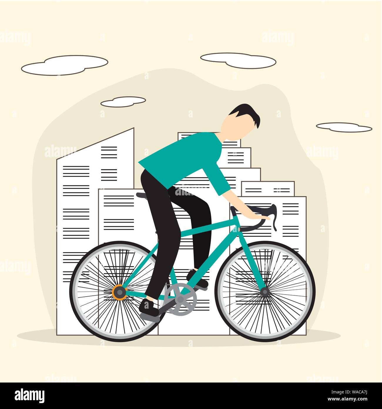 Man riding bicycle over a comic cityscape - Vector Stock Vector Image ...