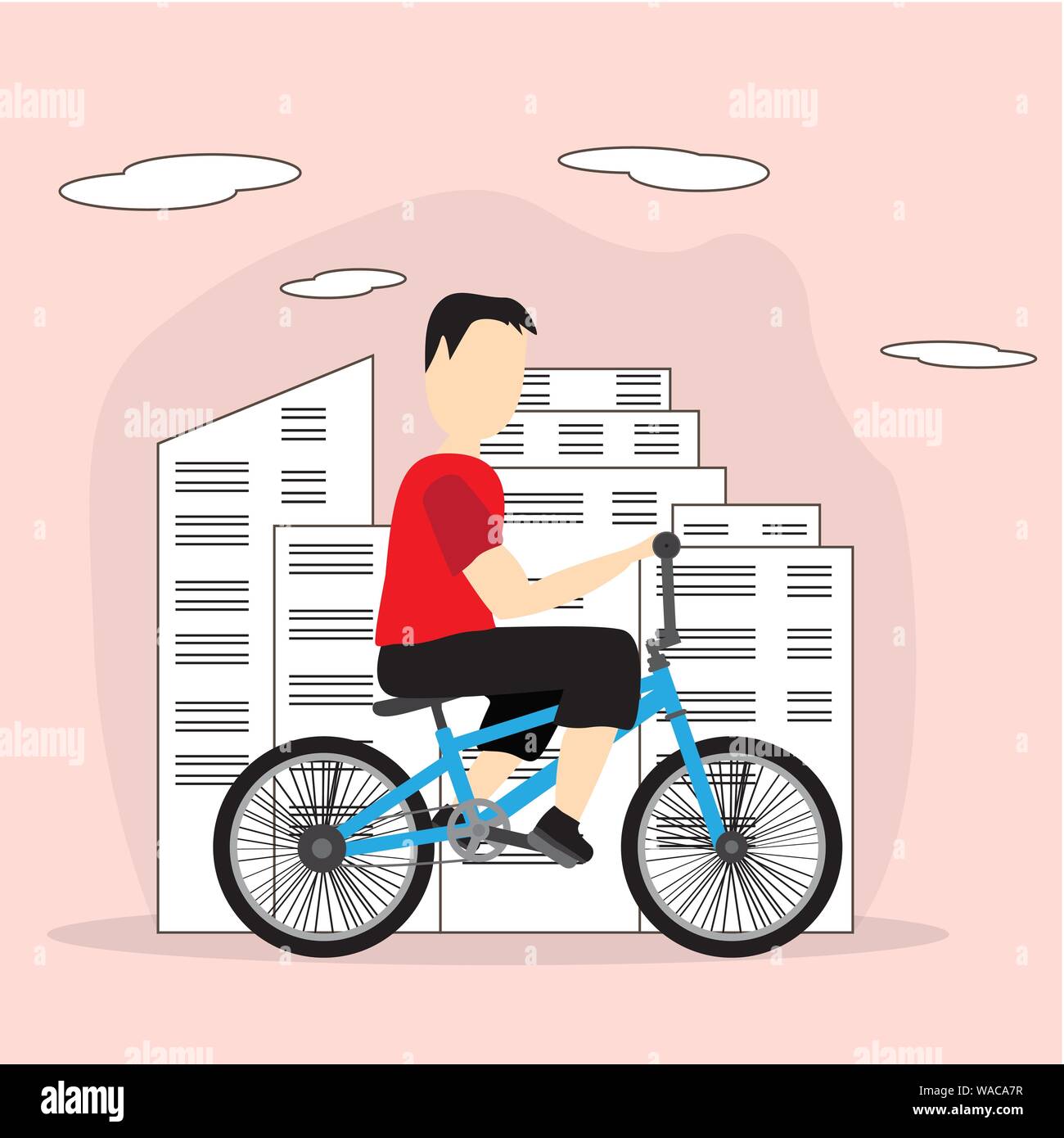 Man riding bicycle over a comic cityscape - Vector Stock Vector Image ...