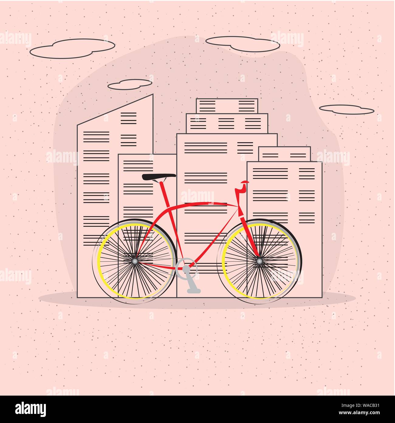 Colored sketch of a bicycle over a comic cityscape - Vector Stock ...