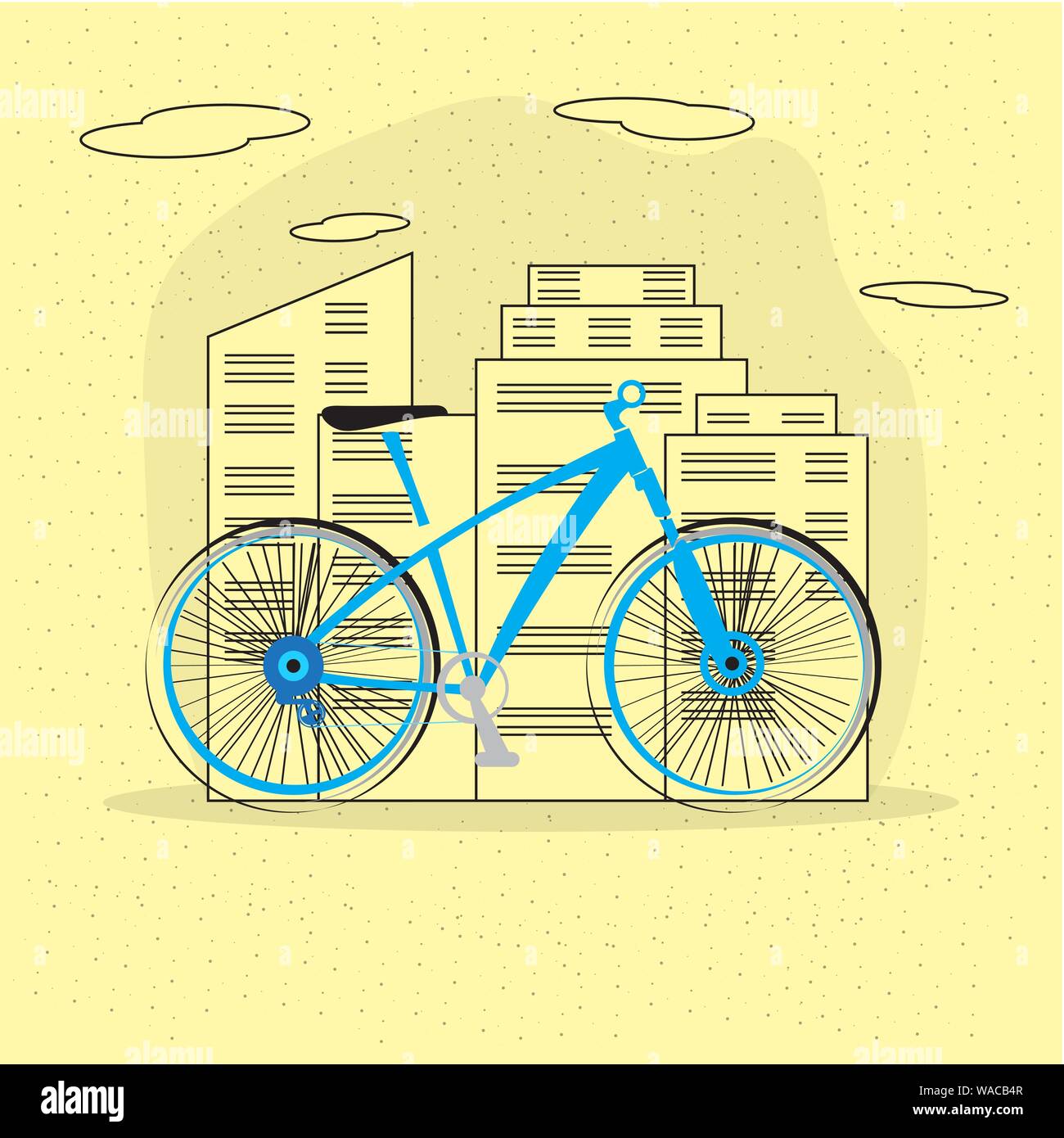 Colored sketch of a bicycle over a comic cityscape - Vector Stock ...