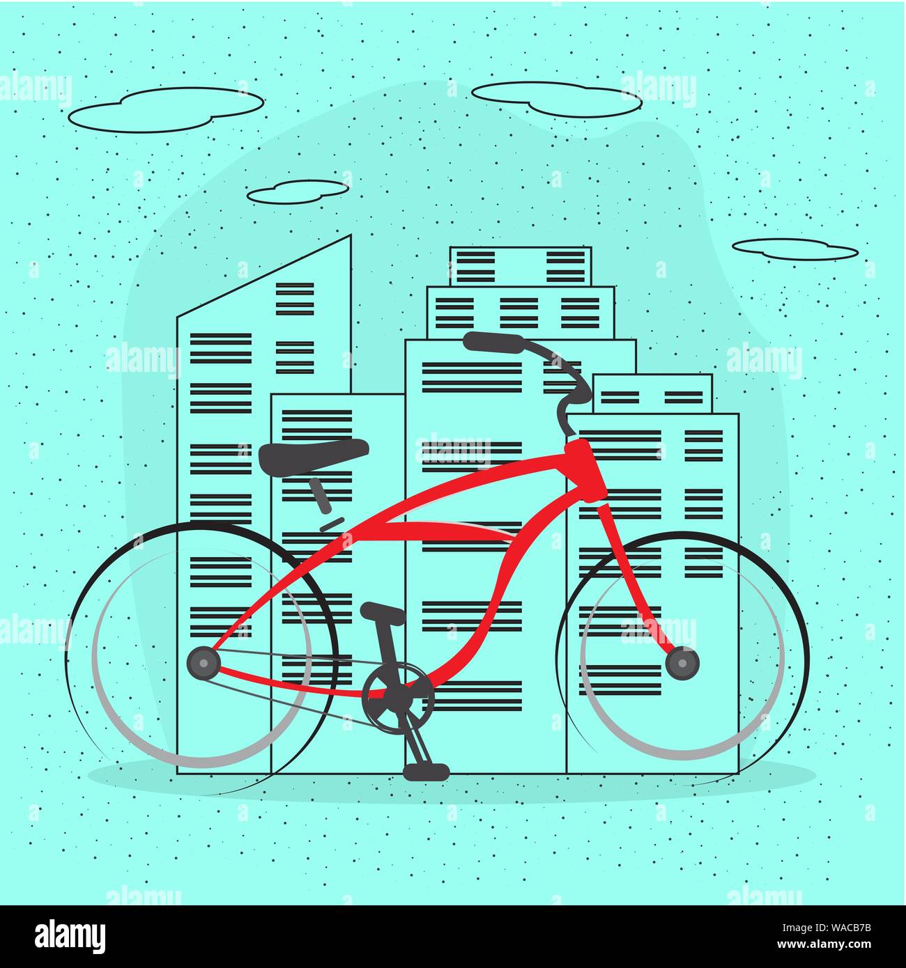Colored sketch of a bicycle over a comic cityscape - Vector Stock ...