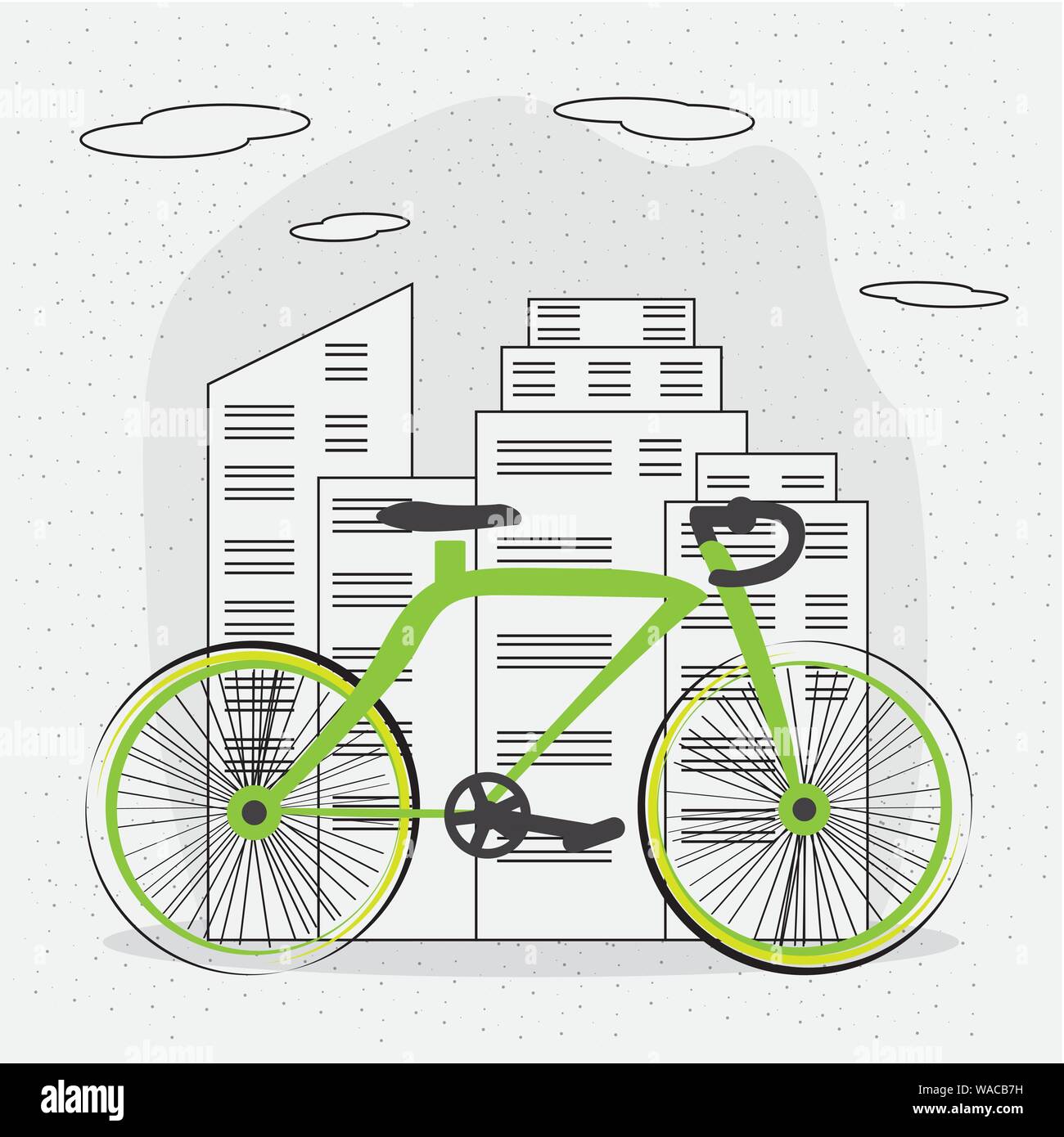 Colored sketch of a bicycle over a comic cityscape - Vector Stock ...