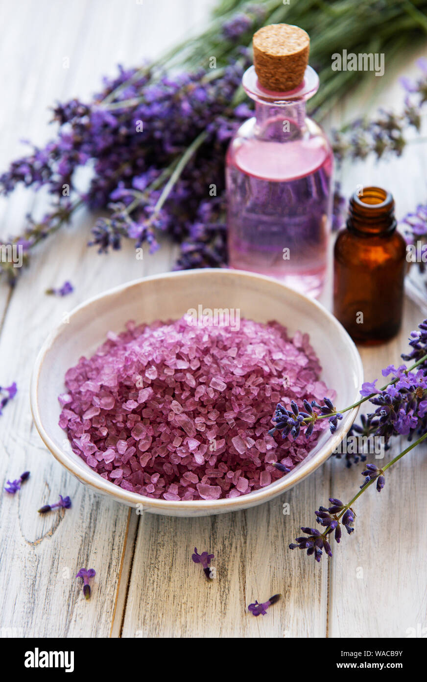 lavender flowers and lavender aromatic sea salt - natural skin care spa ...