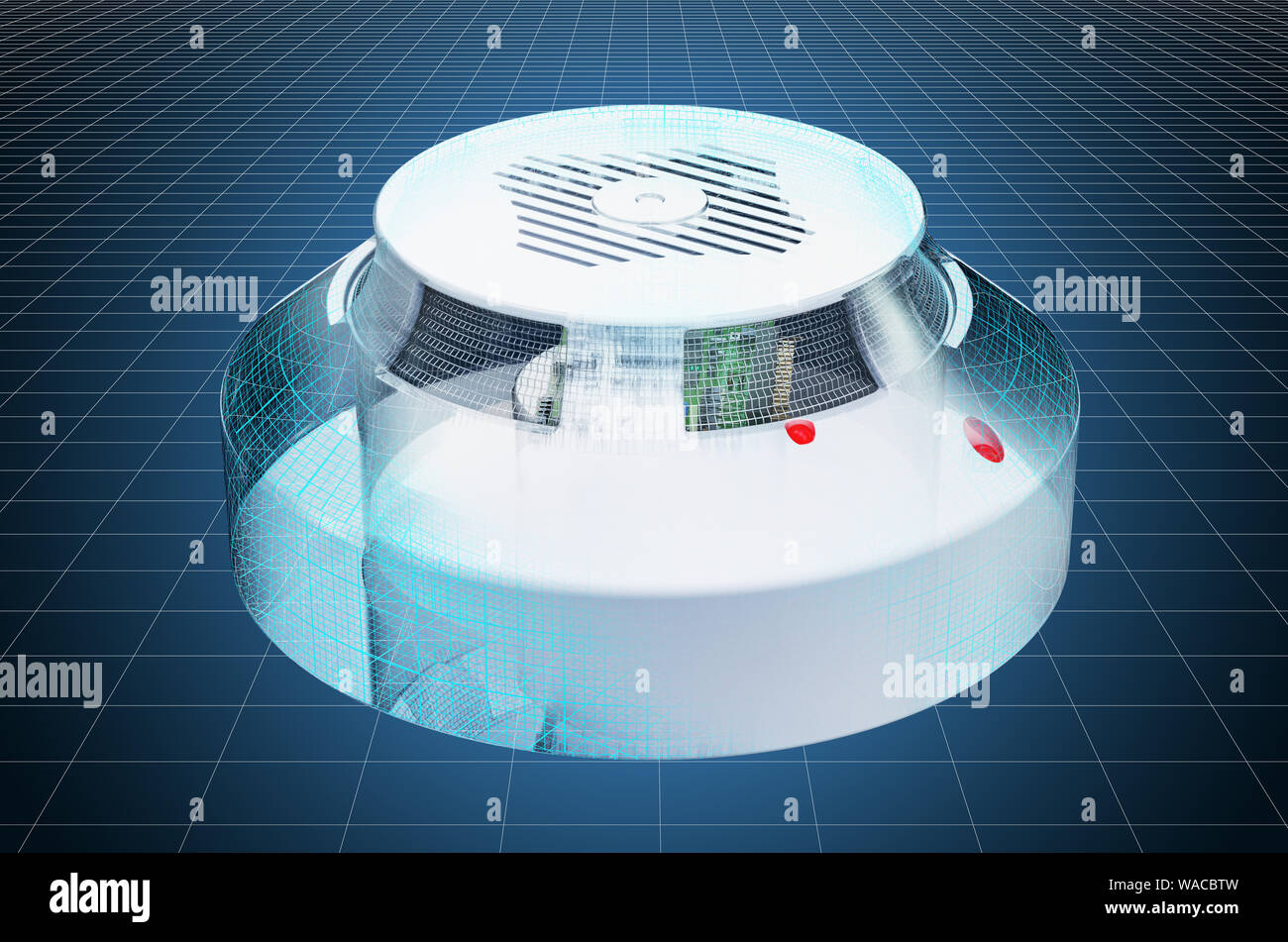 Visualization 3d cad model of smoke detector, blueprint. 3D rendering ...
