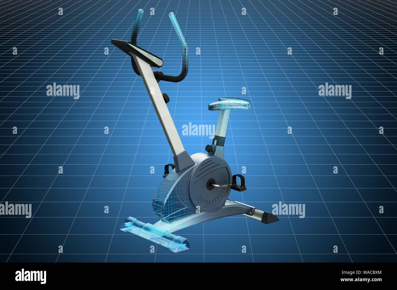 Visualization 3d cad model of exercise bike, blueprint. 3D rendering ...