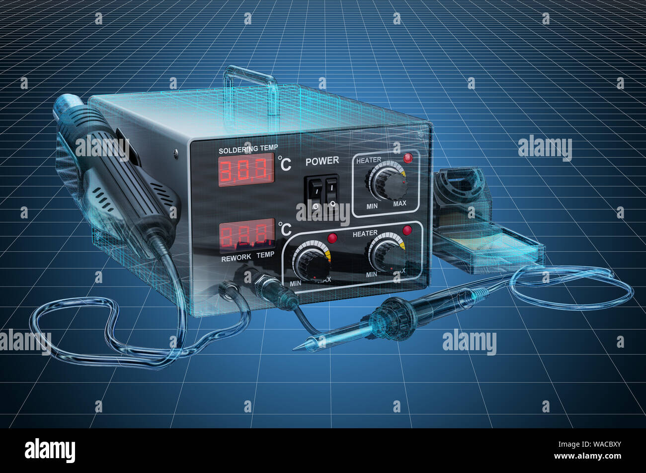 Visualization 3d cad model of Digital Soldering Station, blueprint. 3D ...