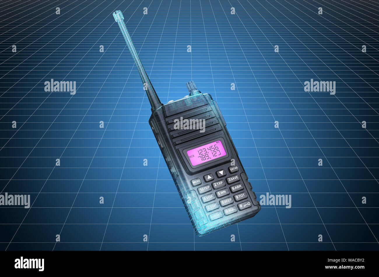 Visualization 3d cad model of portable radio walkie-talkie, blueprint ...