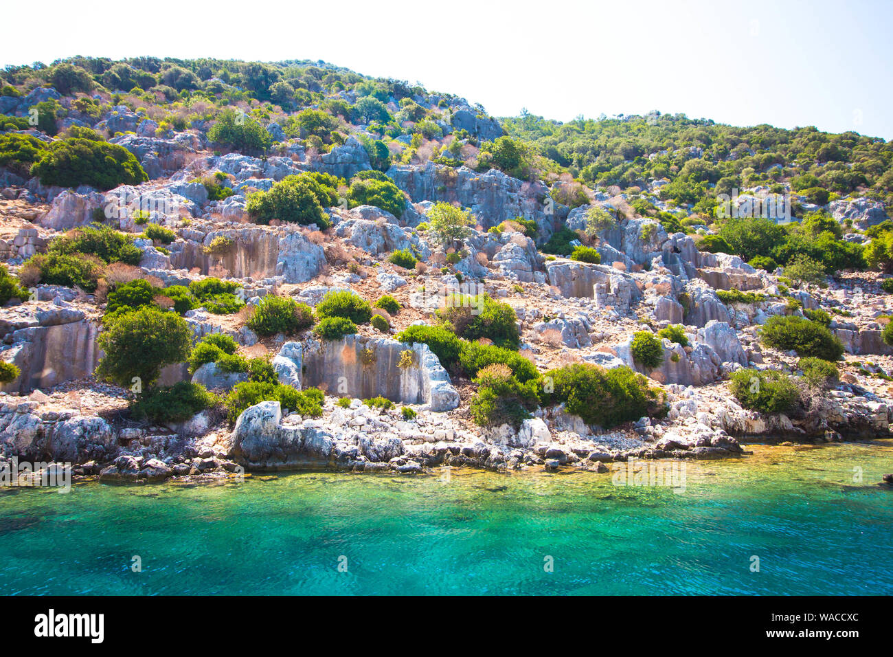 The ruins of an ancient city by the sea. The city was built by the ...