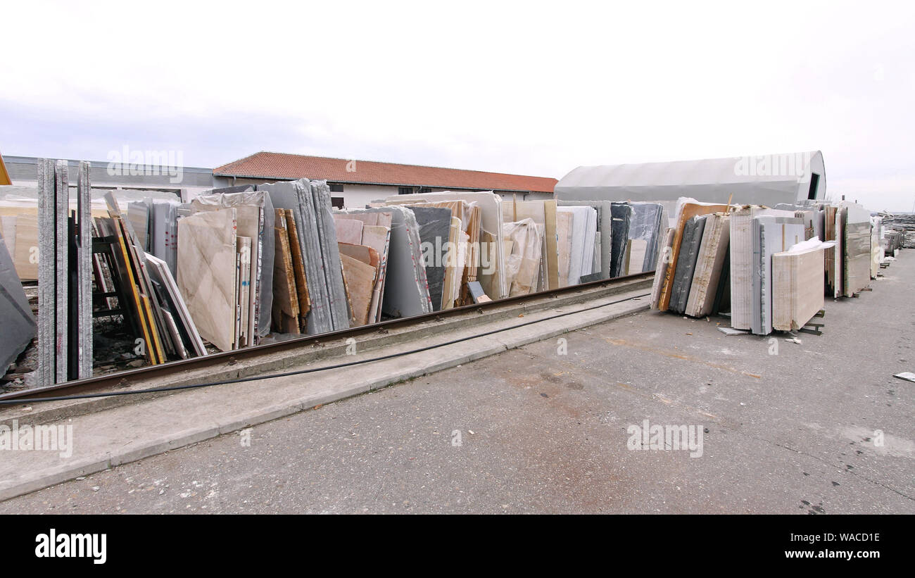 Marble Stones and Granite Slab Material in Warehouse Yard Stock Photo ...