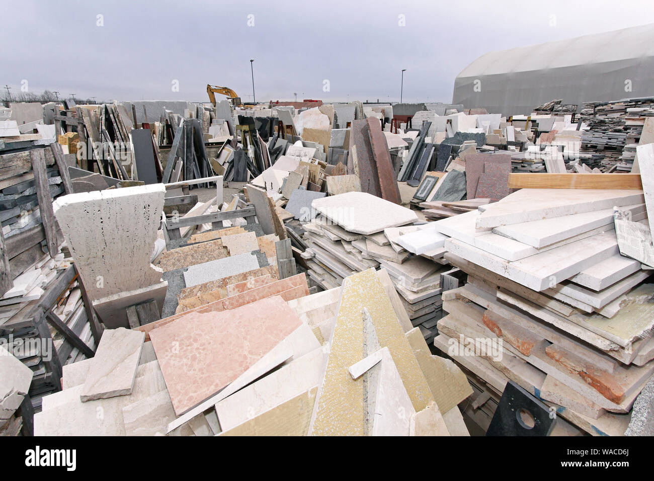 Granite Slabs and Marble Stone Material in Warehouse Yard Stock Photo ...