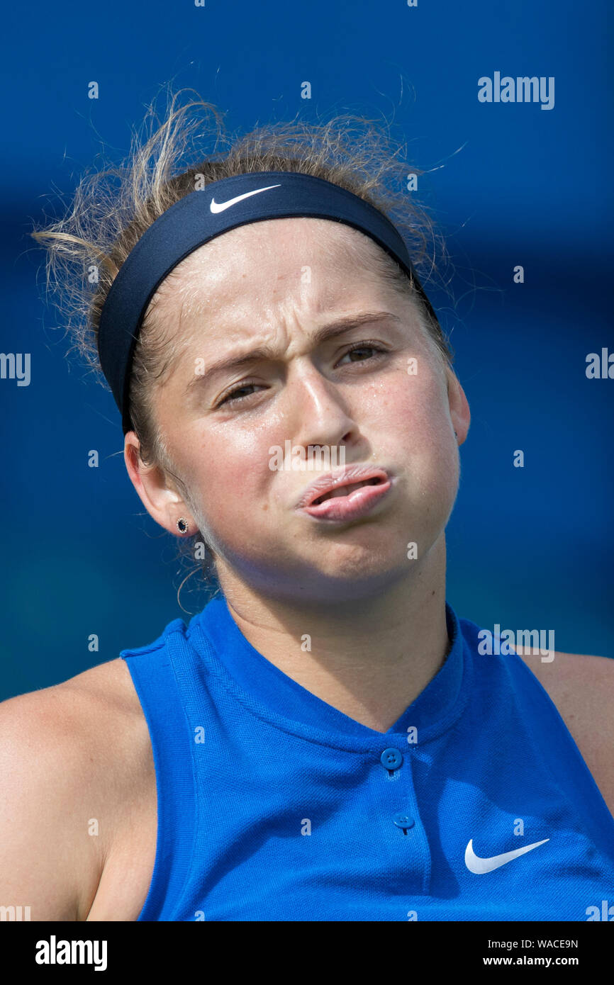 Jelena Ostapenko of Latvia pulling face during match with Daria ...