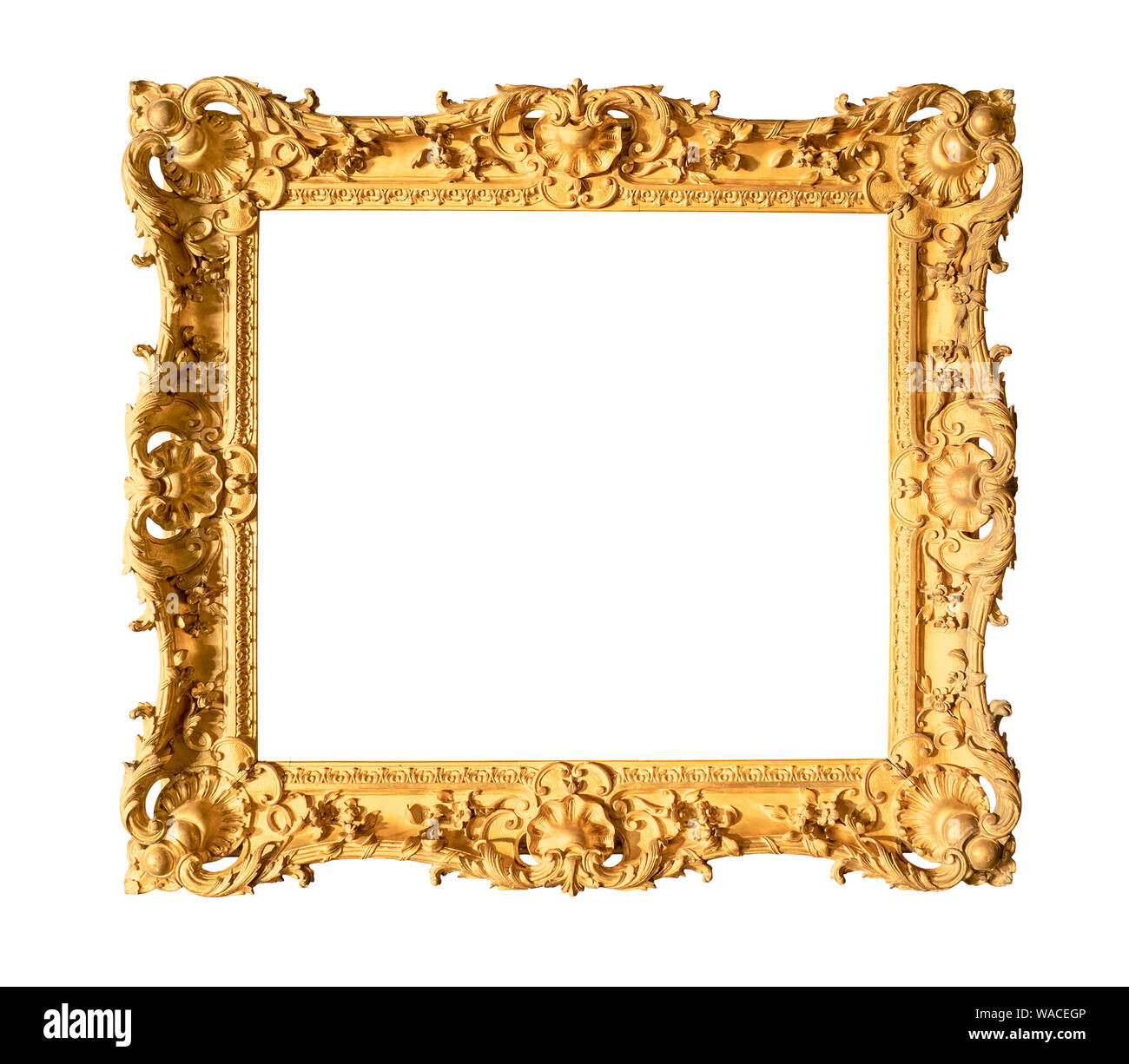 old wide ornamental baroque painting frame painted in gold color cutout ...