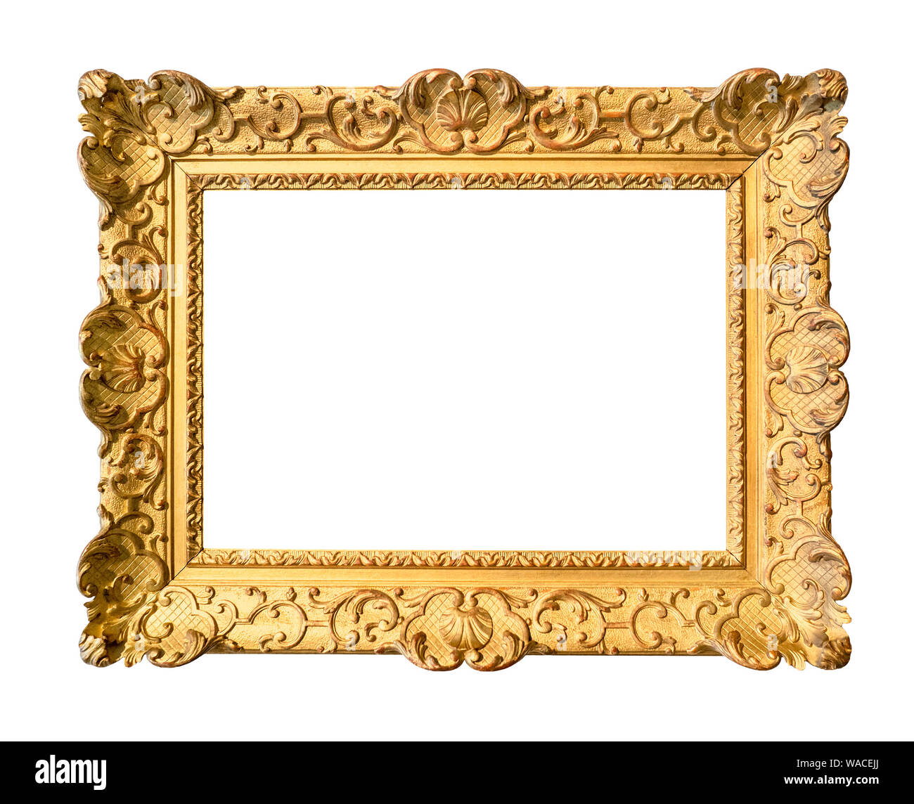 ancient wide decorated baroque painting frame painted in gold color ...