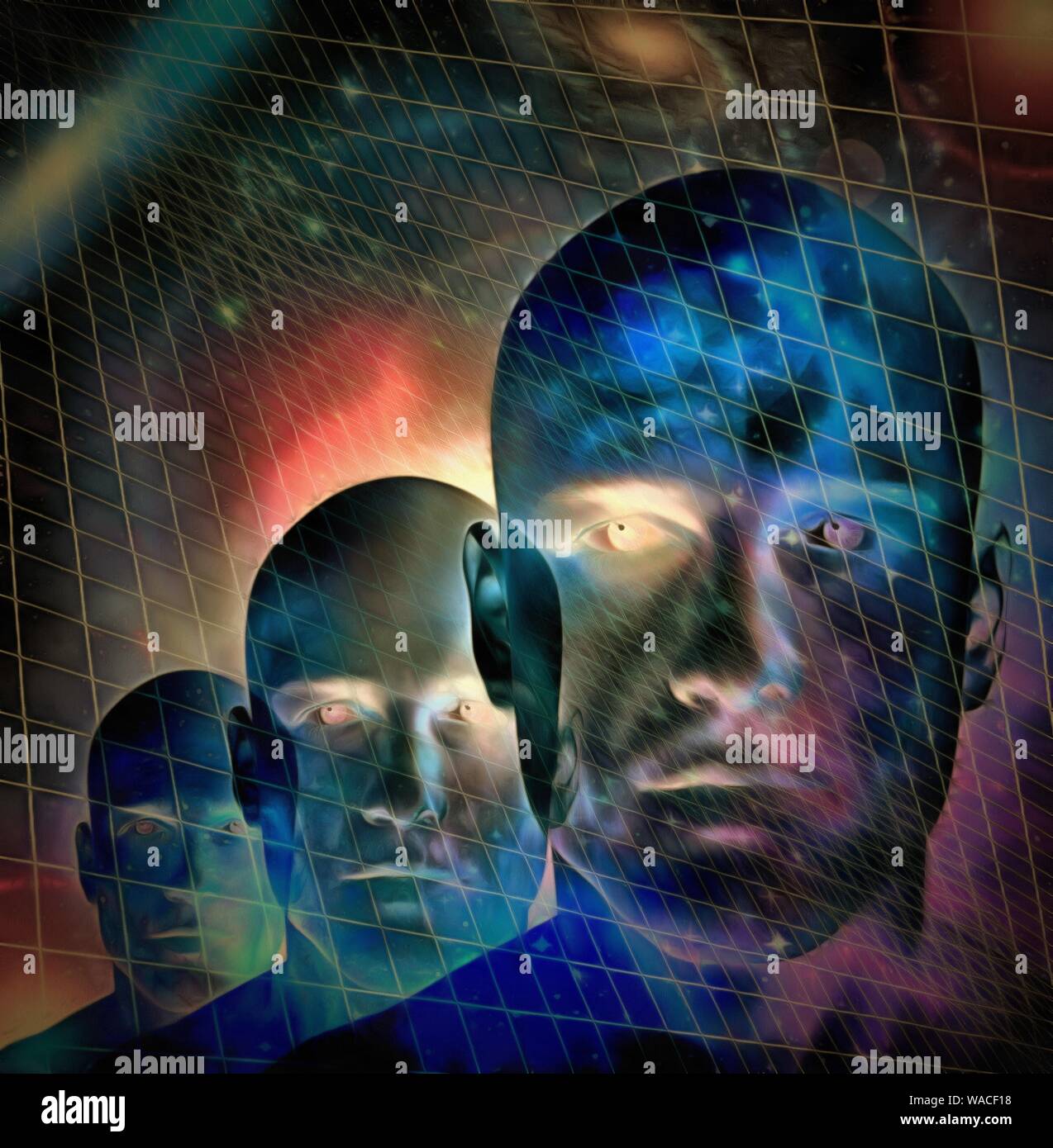 Surrealism. Men's faces. Universe on a backgroud Stock Photo - Alamy